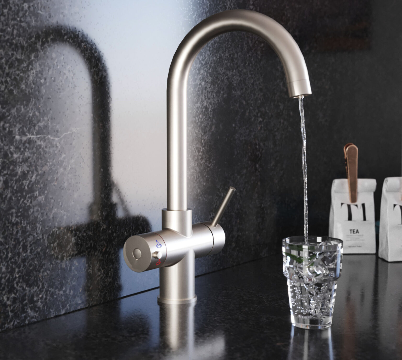 Avista 3-in-1 Tap: Brushed Nickel - Swan Neck | Hot Water Taps