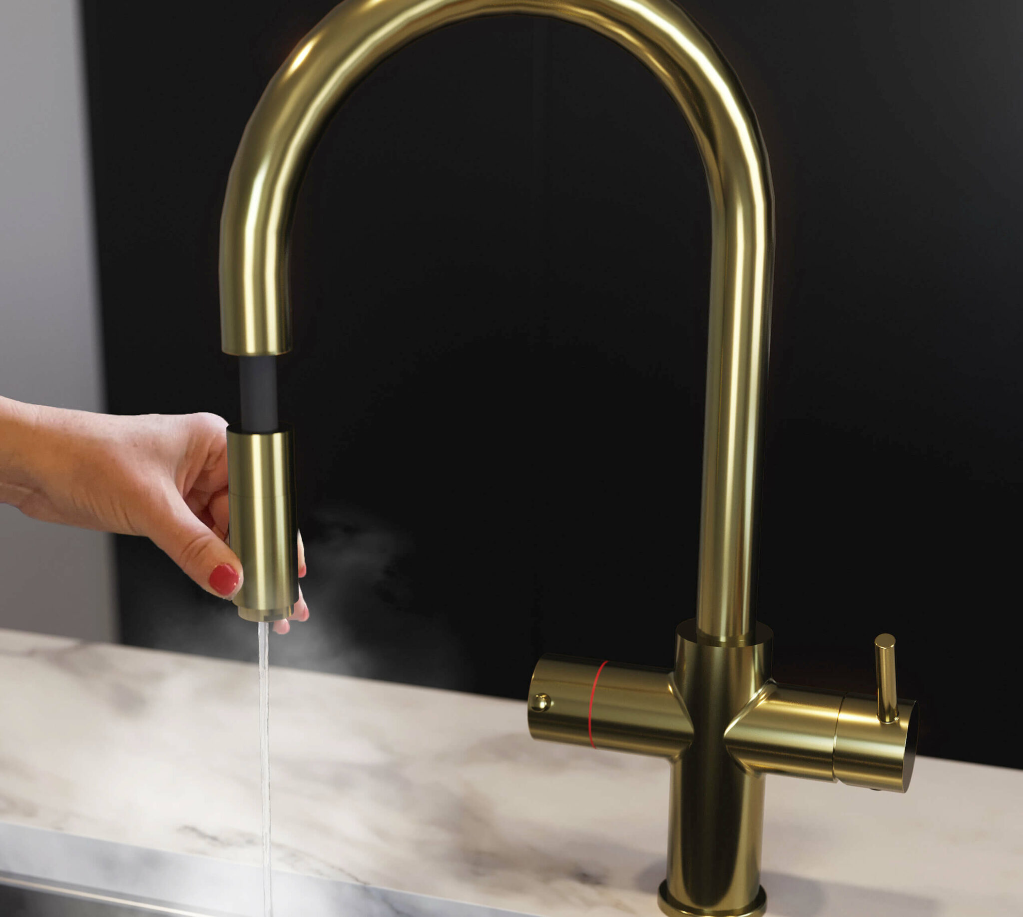 Astra 3-in-1 Pull-Out Tap: Gold - Swan Neck