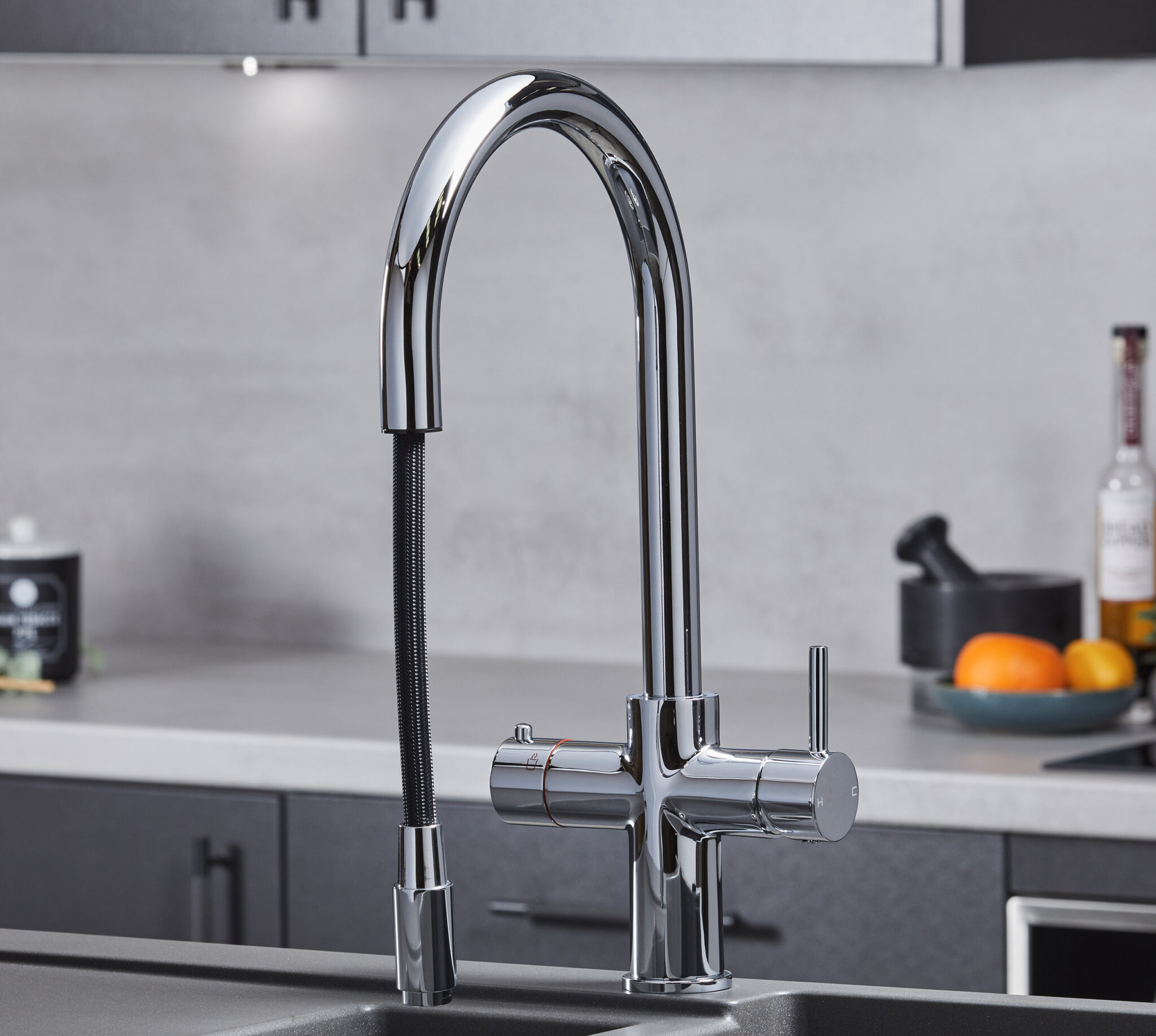Astra 3-in-1 Pull-Out Boiling Water Tap: Chrome - Swan Neck